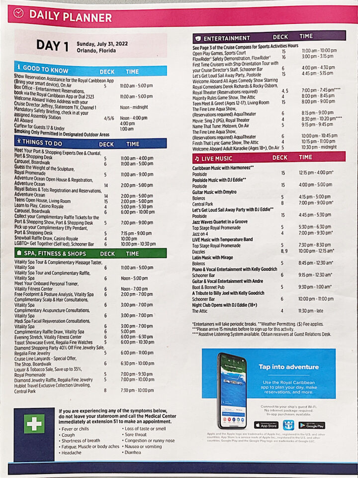 Royal Caribbean Activity Schedule - The Mommy Mouse Clubhouse